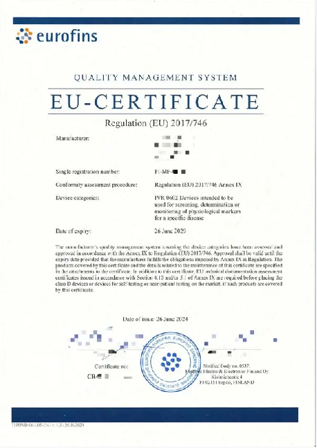 历时九个月，Eurofins欧陆电子电气颁发首张IVDR证书(Class C) _药源网